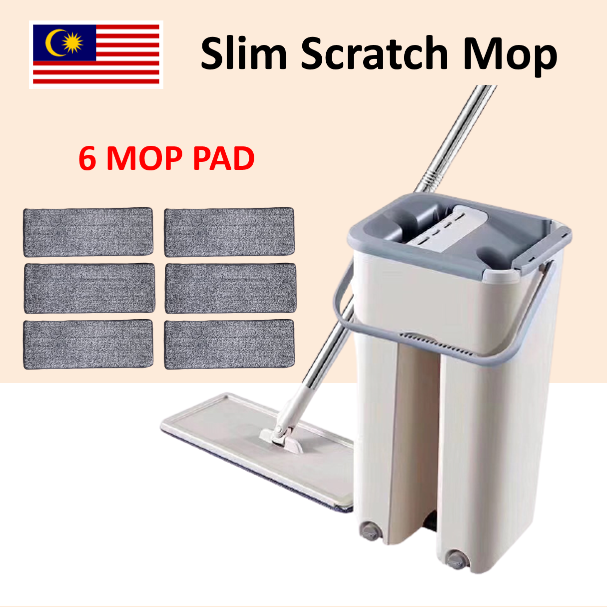 New Mop Self-Wash And Squeeze Dry Flat Mop With Bucket 2 Mop Pads 2 In ...
