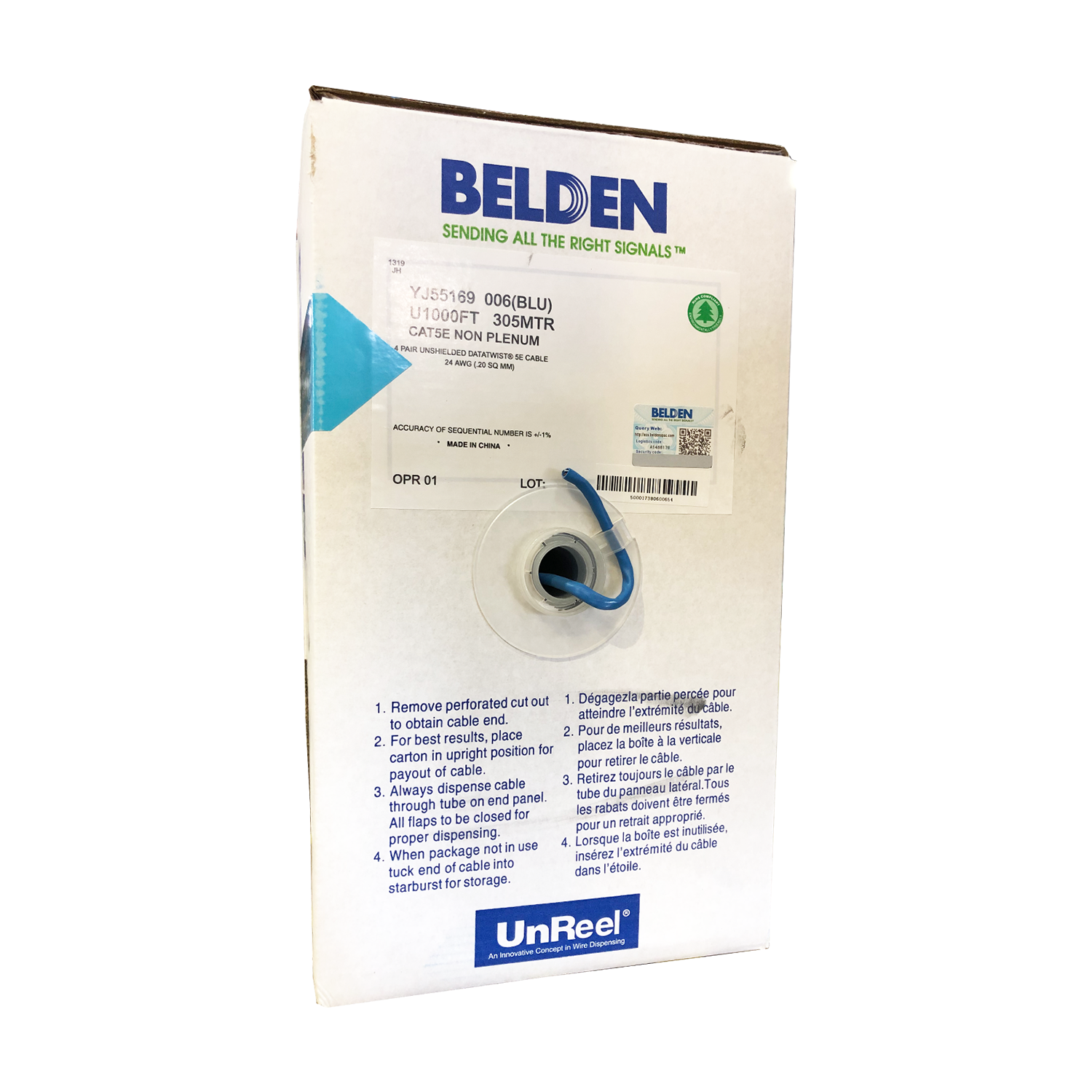 BELDEN YJ55169 006U1000 CAT5E UTP CABLE 24AWG 4PR PVC BLUE 1000 FEET ...