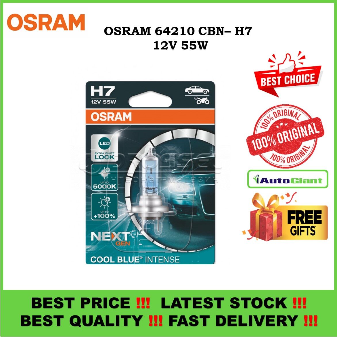 OSRAM 64210CBN - H7 12V 55W COOL BLUE INTENSE | Lazada