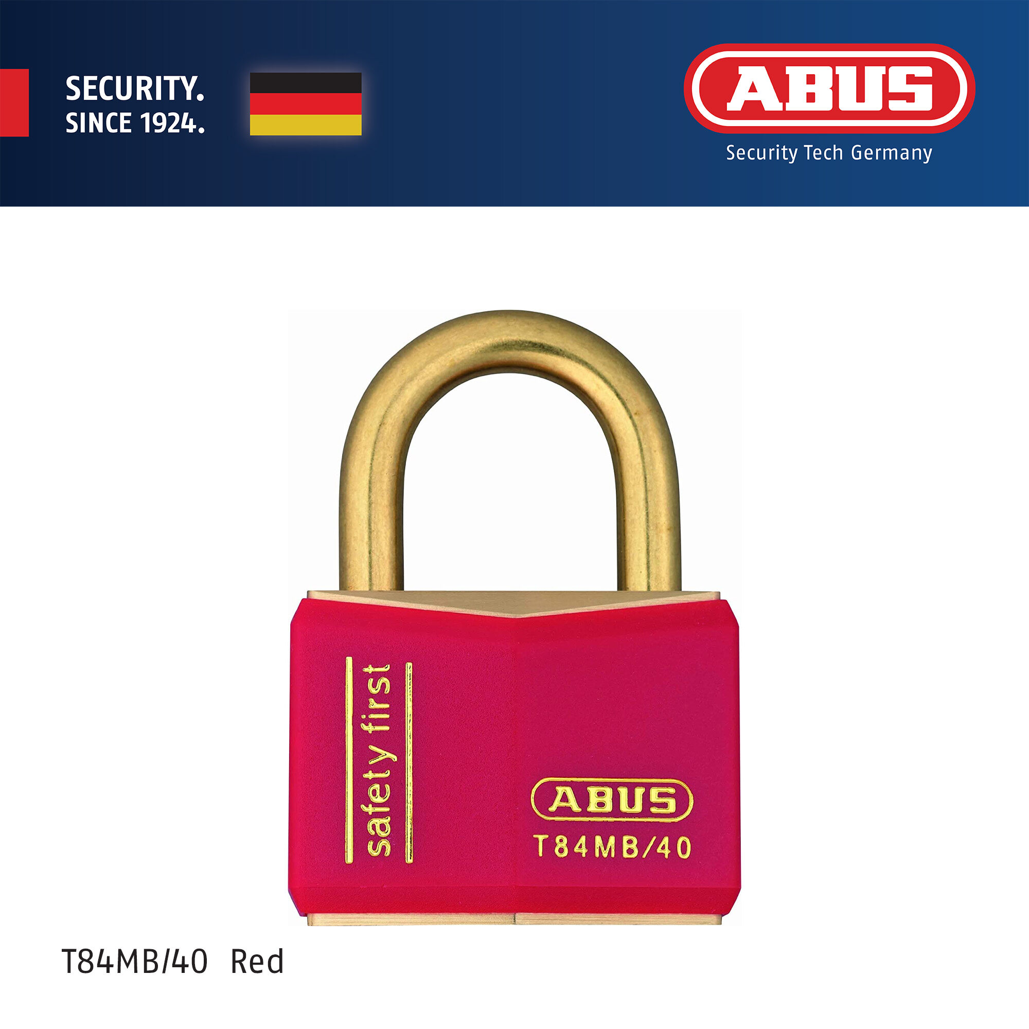 Abus T84MB/30, T84MB/40 Solid Brass Padlock with Vinyl Encased. Colour Available: Black, Red ...