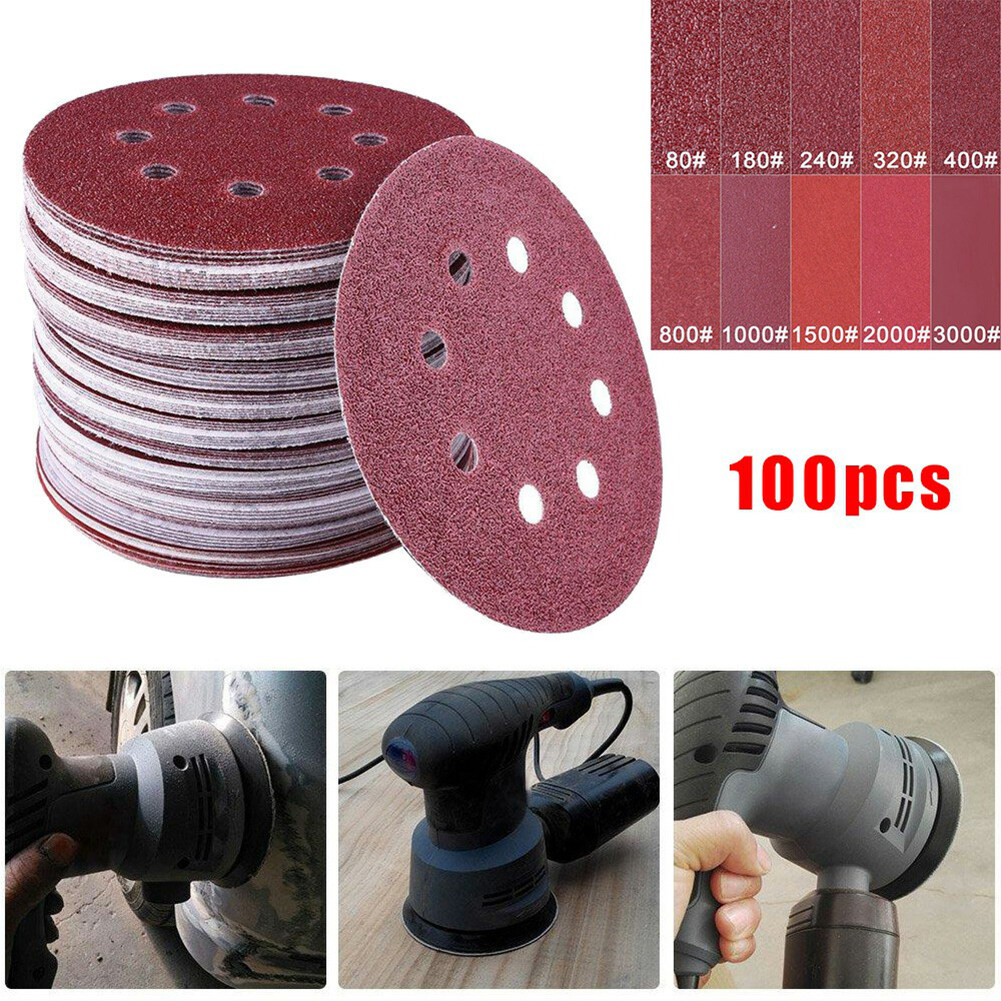 100Pcs Sanding Discs 5 inch 8 Holes Hook and Loop 80/180/240/320/400 ...