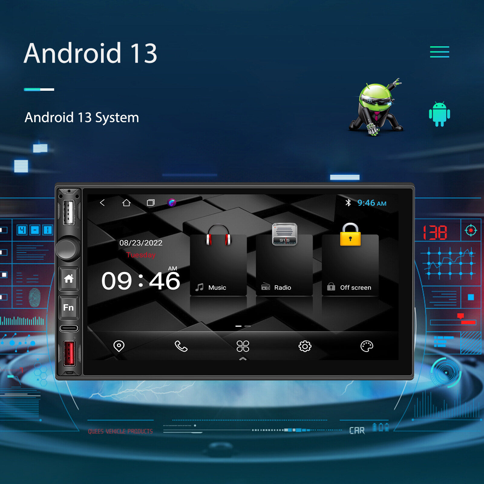 2 Din GPS Car Stereo Radio 7 HD 1080P 2.5D Tempered Glass Mirror Car ...