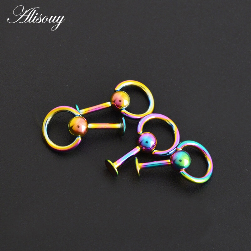 Alisouy 1Piece 316L Surgical Steel Titanium Anodized Labret Lip Stud ...