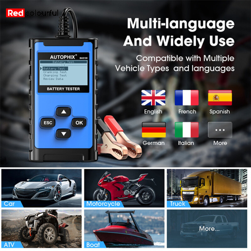Redcolourful Bas100 Car Battery Tester 12v 24v Lead-acid Battery ...