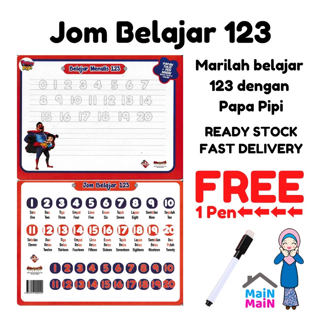 Jom belajar menulis jawi abc 123 papan tulis white board learning board ...
