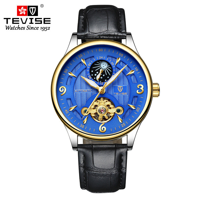 TEVISE Luxury Skeleton Gold Men 'S Business Watch Leather Automatic ...