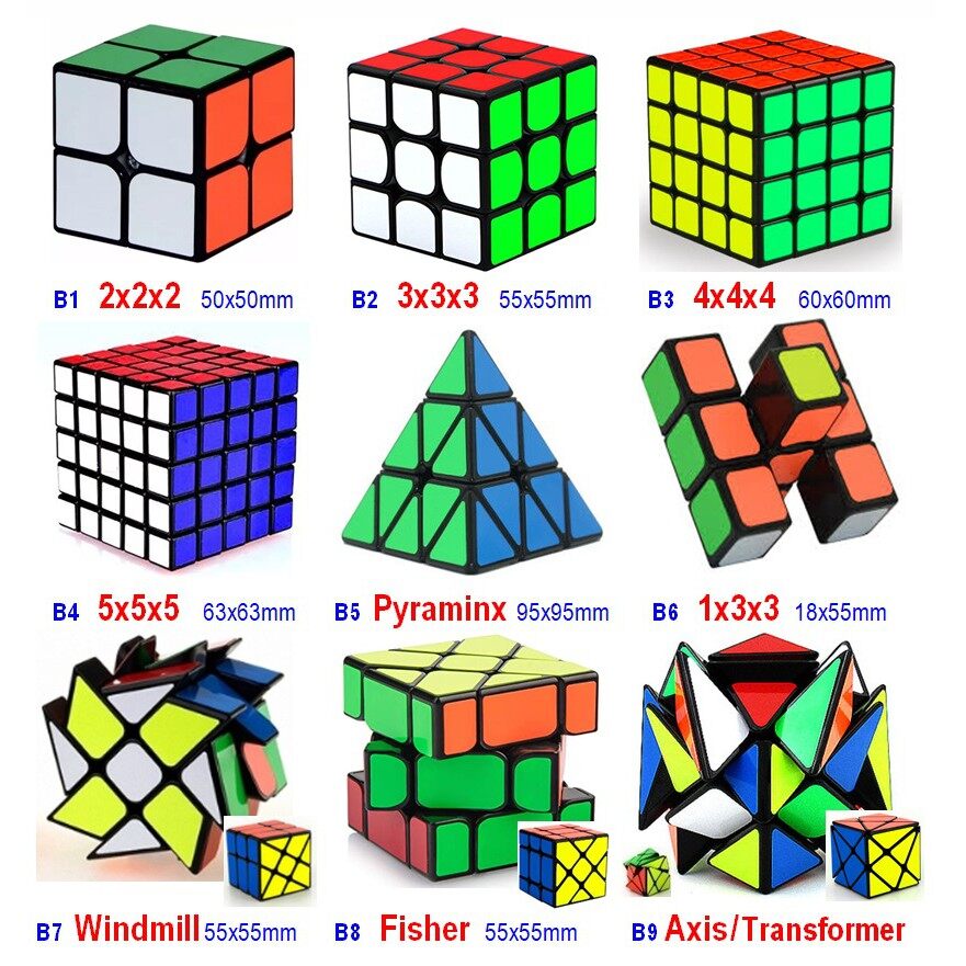 2x2, 3x3, 4x4, 5x5, Pyraminx, 1x3x3, Windmill, Fisher, Axis Black with ...