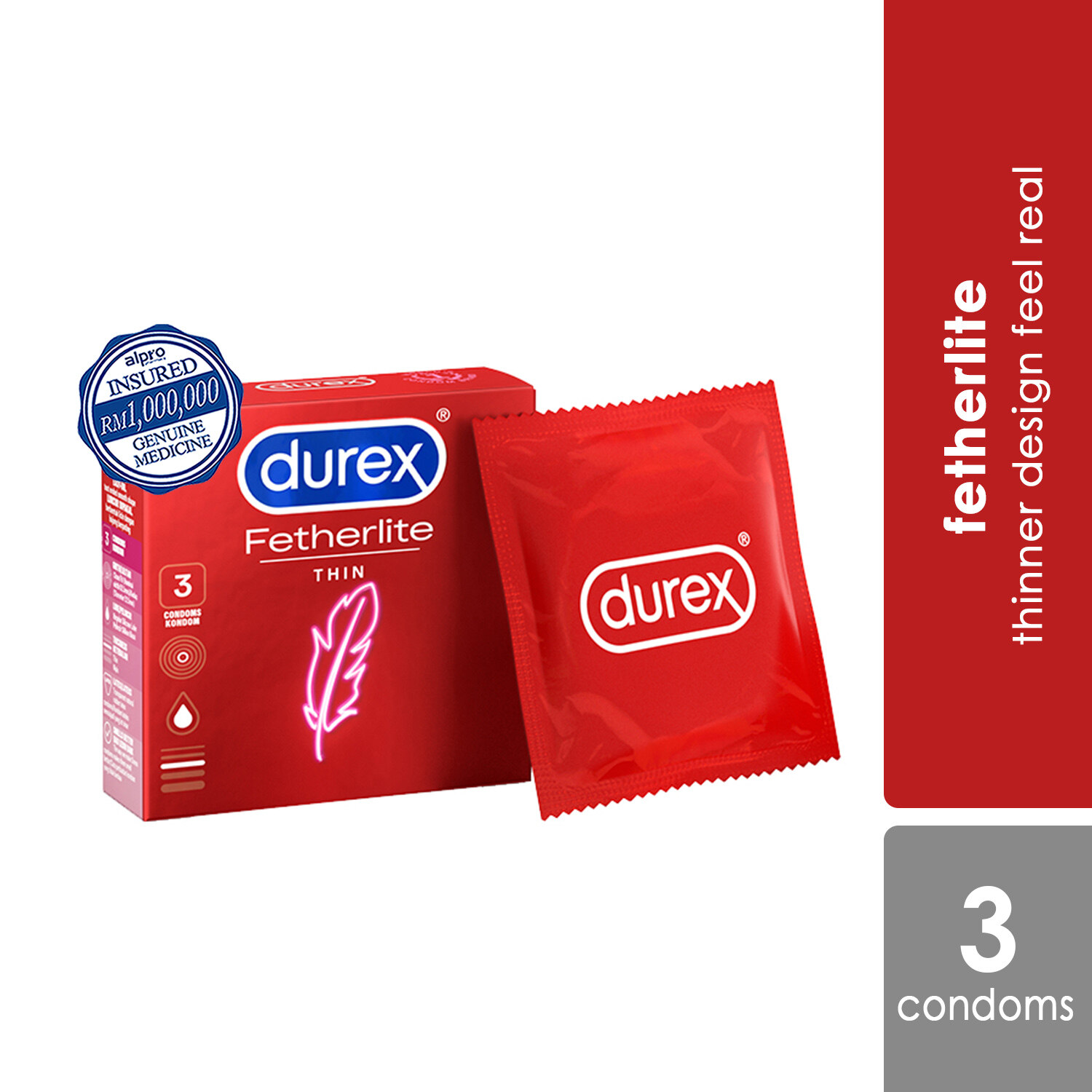 Alpro Pharmacy Durex Fetherlite Easy-On Condom 3s (Thinner Design Feel ...