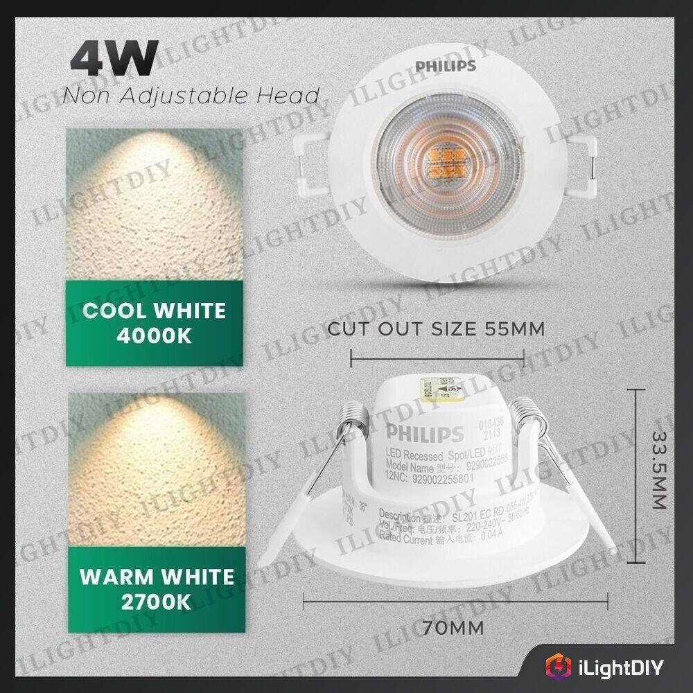 PHILIPS SL201 4W/4.5W EYECOMFORT LED EYEBALL LIGHT RECESSED LED ...