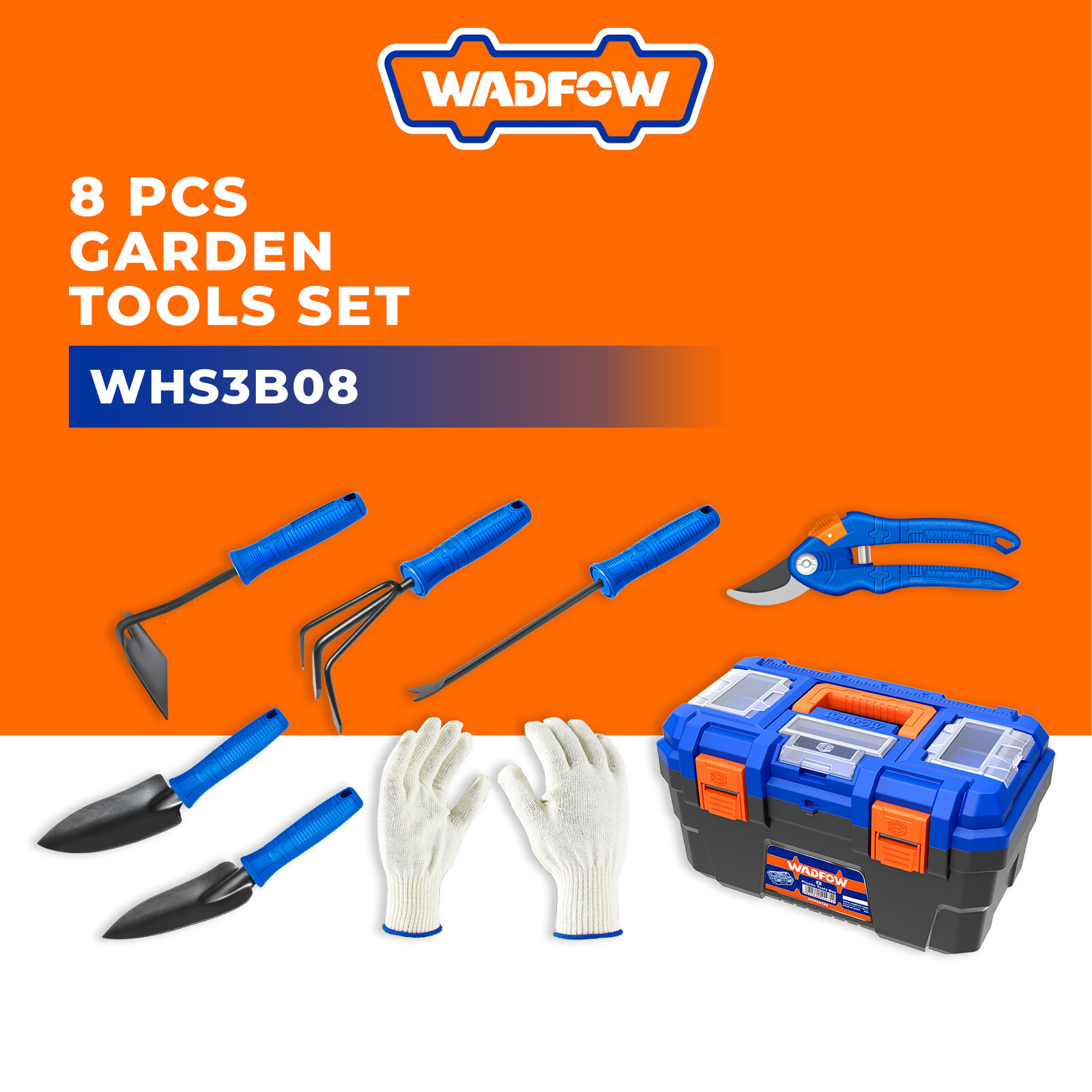 WADFOW 8 Pcs Garden Tools Set, w/ Pruning Shears + Hand Trowel + Rake ...