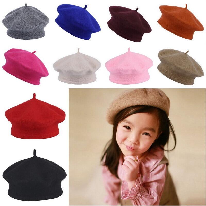 Baby Kids Girls Beret French Artist Warm Wool Winter Beanie Hat Retro Vintage Plain Beret Solid ...