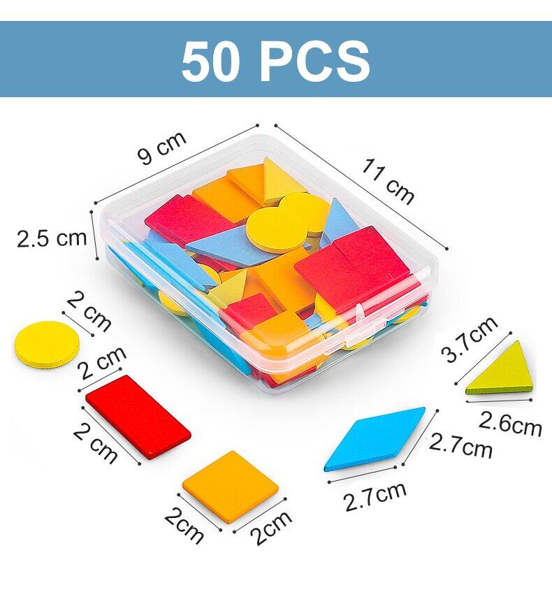 Wooden Toddler Toy Shape Color Cognitive Building Blocks Math Game ...