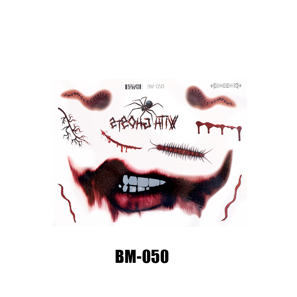 Halloween Scary Tattoo Stickers Funny Scar Bloody Knife Scars Tattoos ...