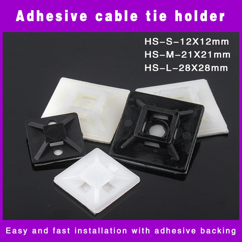 Nylon Cable Tie Holder HS Series, Plastic Self-Adhesive Clip, Black ...