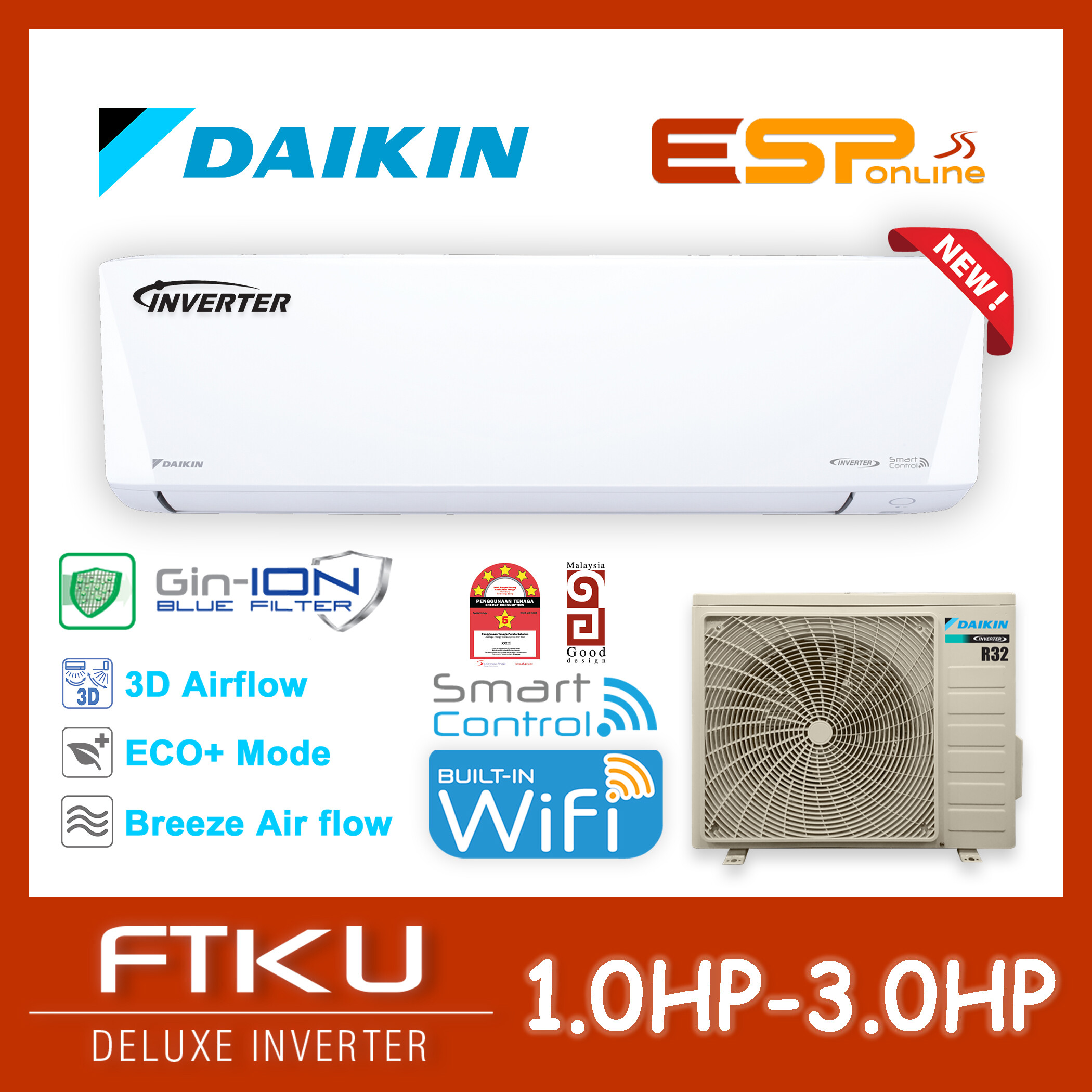 [New] Daikin FTKU Series 1.0HP-3.0HP R32 Deluxe Inverter Air ...