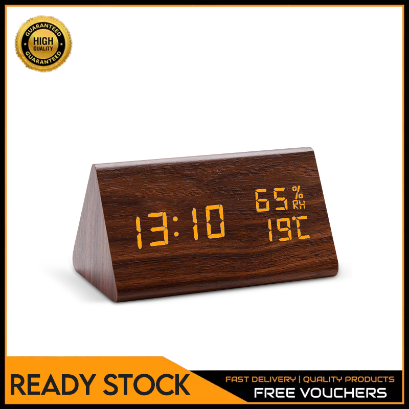 Digital Clock LED Wooden Alarm Clock Table Sound Control Electronic ...