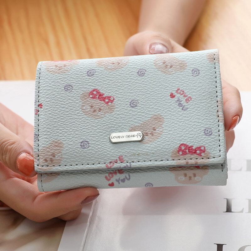 New Female Short Wallet Fashion Cartoon Bear Cute Simple Hasp Three ...