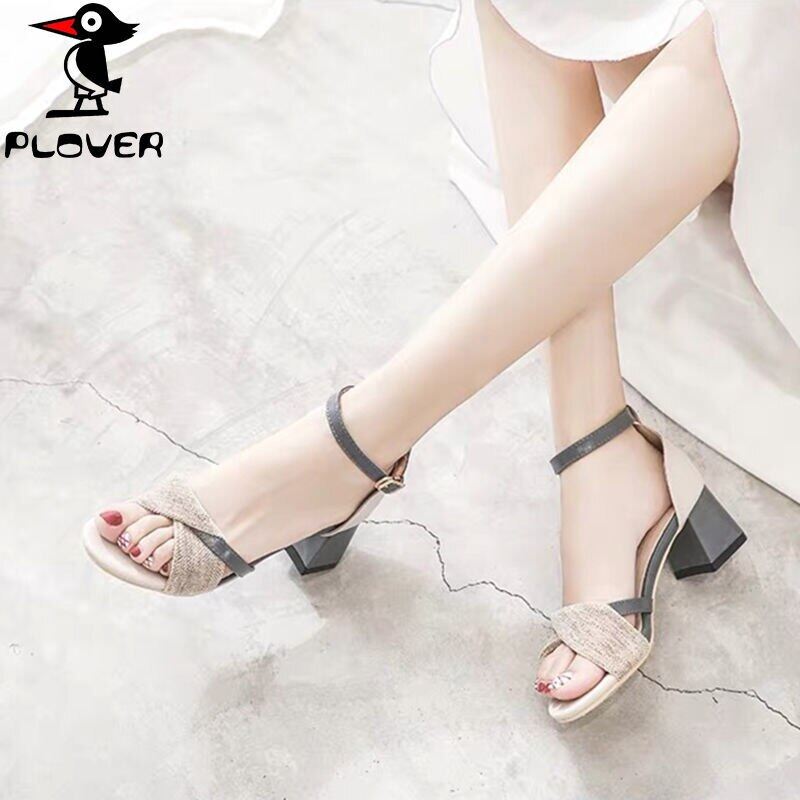 BUK447 PLOVER woodpecker genuine sandals women's new high-heeled strap ...