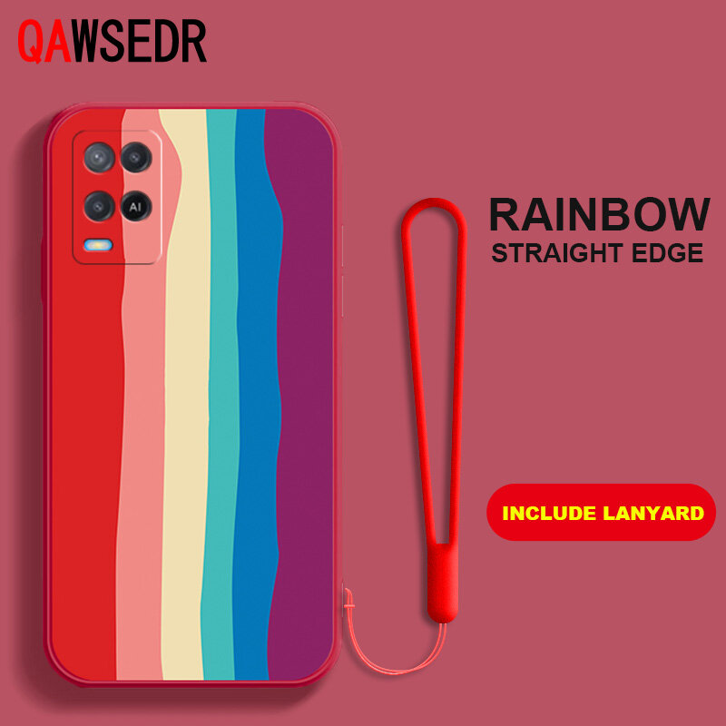 QAWSEDR เคสซิลิโคนสีรุ้งสำหรับ OPPO A54,เคสนิ่มป้องกันกล้องสำหรับเด็ก ...