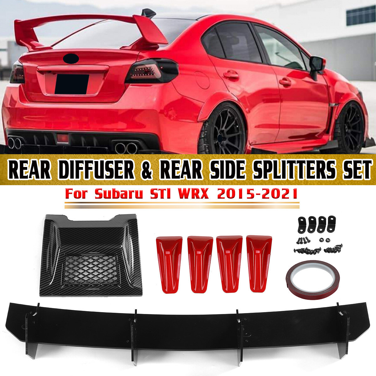 6ชิ้นกันชนหลังรถลิป Diffuser 4ครีบฉลามที่มีฝาครอบไฟตัดสำหรับ Subaru STI ...