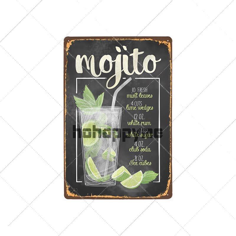Cocktail Metal Tin Signs Mojito Retro Plaque Cuba Libre Moscow Mule ...