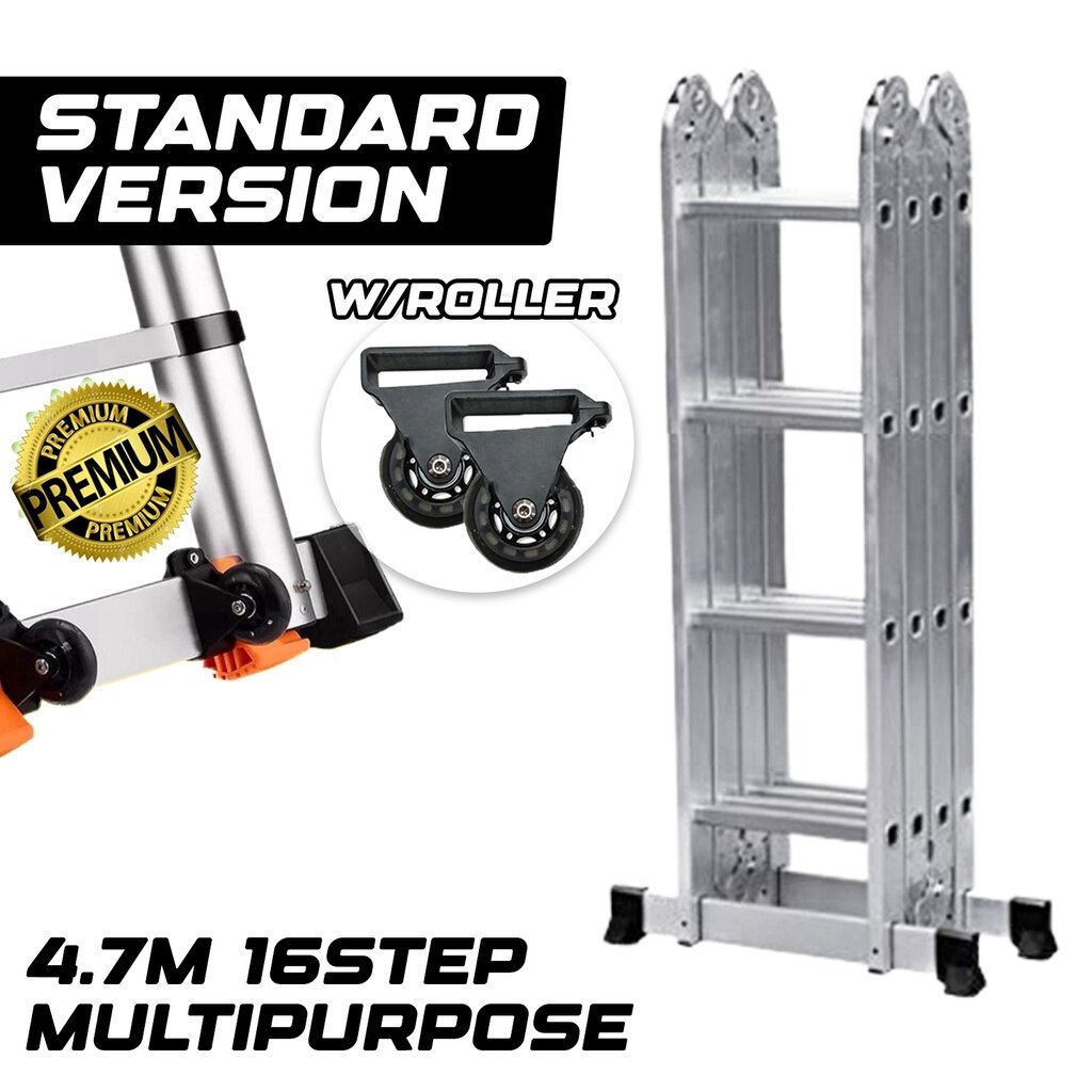 12/16/20 Step Aluminium Multipurpose Ladder With Roller Tangga Lipat ...