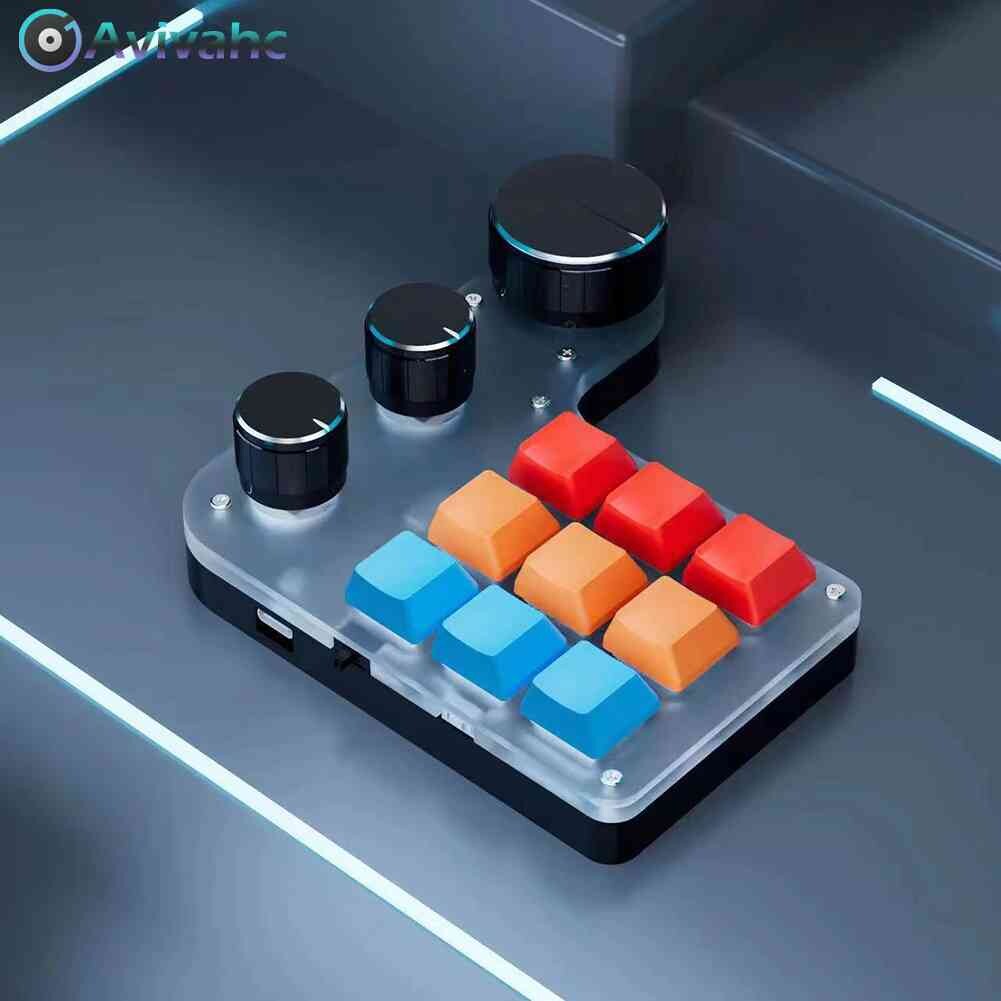 RGB Backlight Gaming Keypad 9 Keys 3 Knobs DIY Backlight Mechanical ...