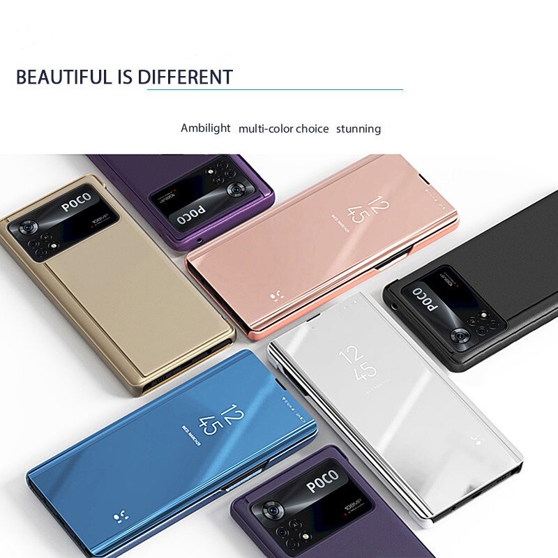 สำหรับ Xiaomi Poco X4 Pro X4Pro X4 GT X4GT X3 NFC Pro X3Pro 5G สมาร์ทดูกระจกหนังชุบกรณี Hard ปก ...
