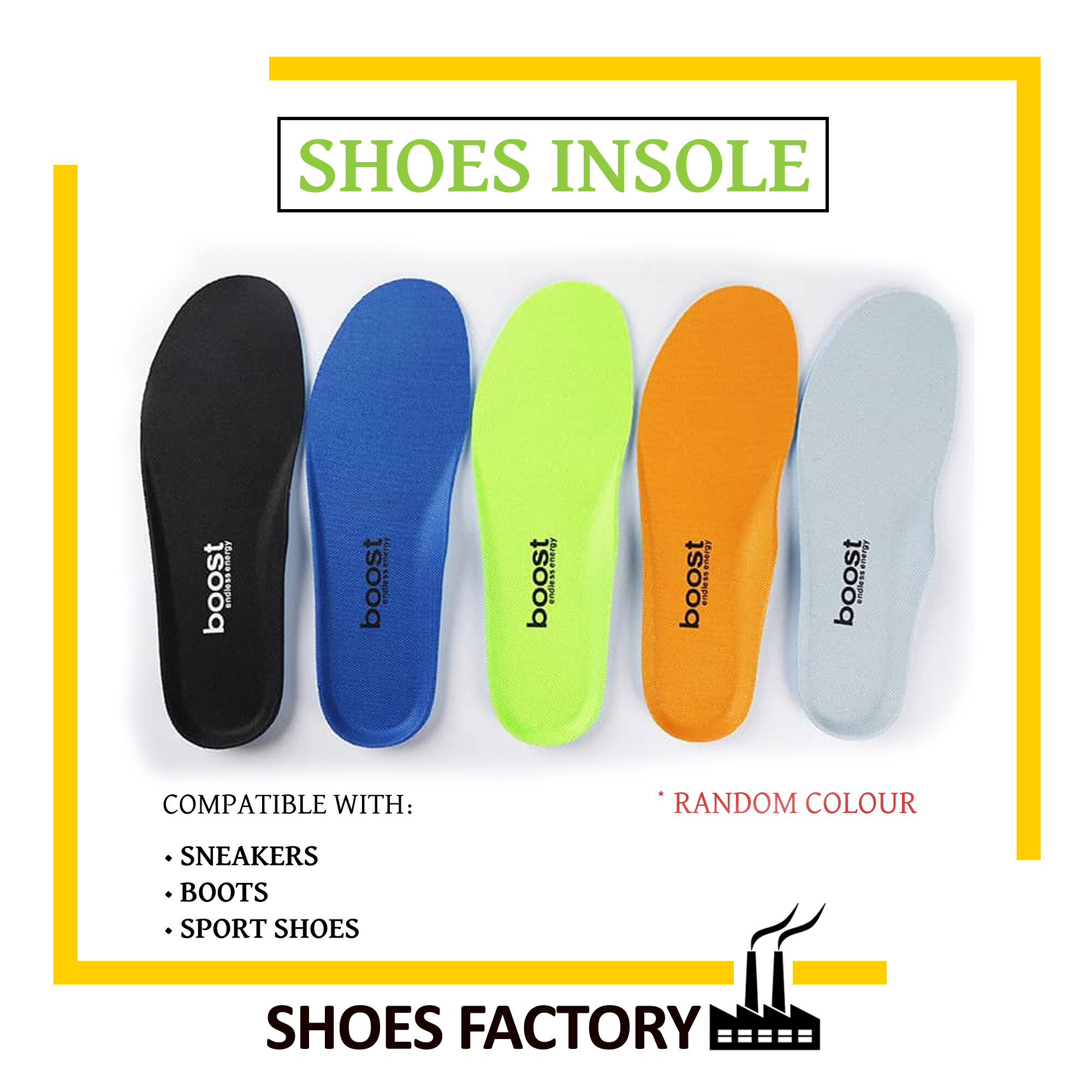RANDOM COLOUR BOOST Sport Insoles PU Foam Shoes Insole Pelapik Kasut ...