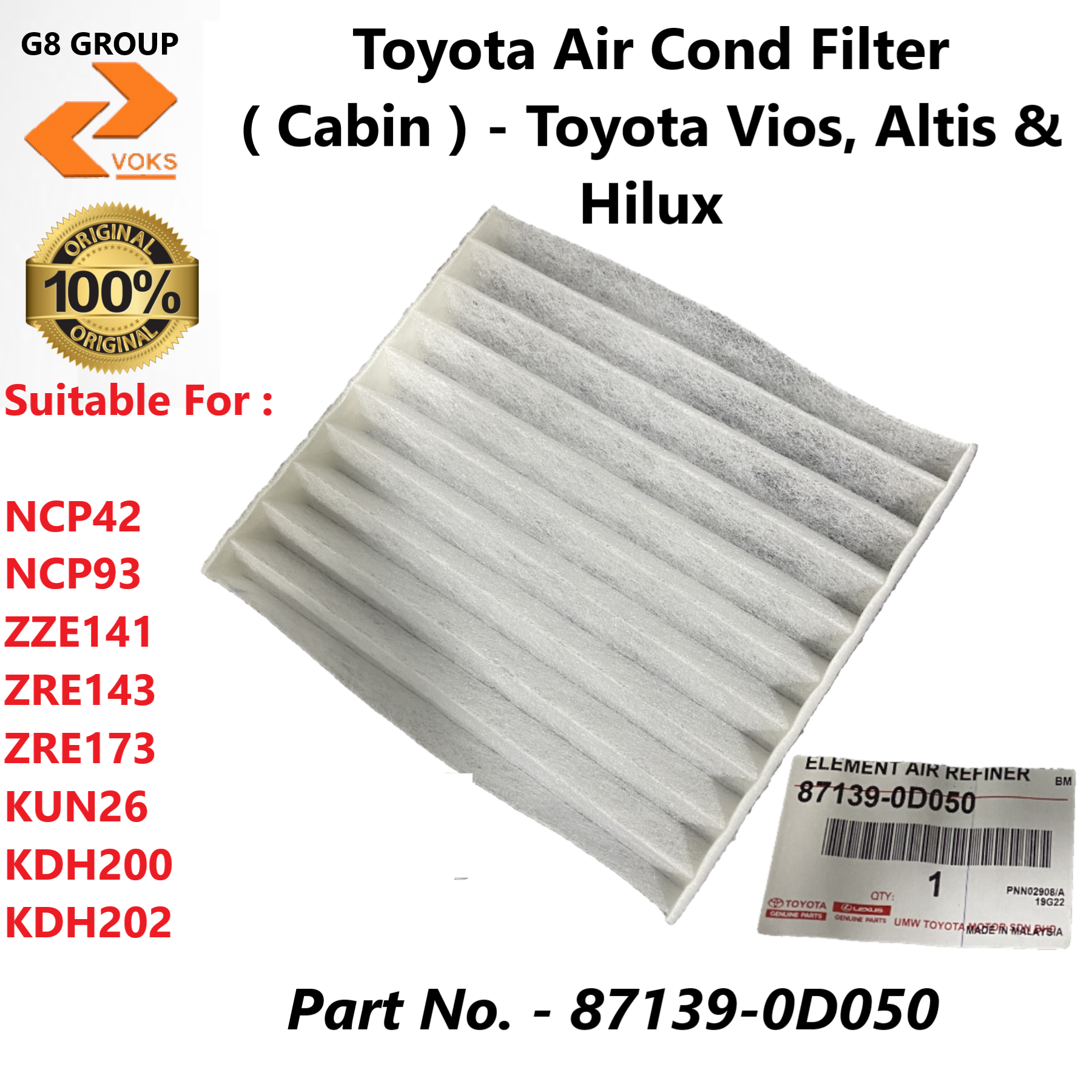 Toyota Air Cond Filter ( Cabin ) - Toyota Vios, Altis & Hilux ( 87139 ...