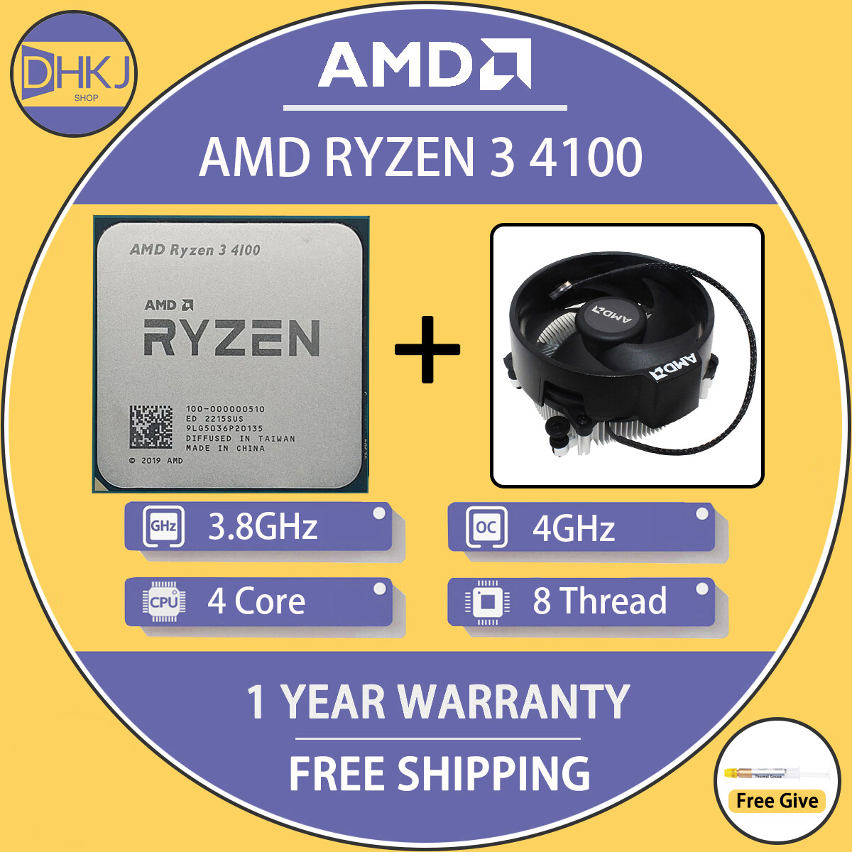 NEW AMD Ryzen 3 4100 R3 4100 3.8 GHz 4-Core 8-Thread CPU Processor 7NM ...