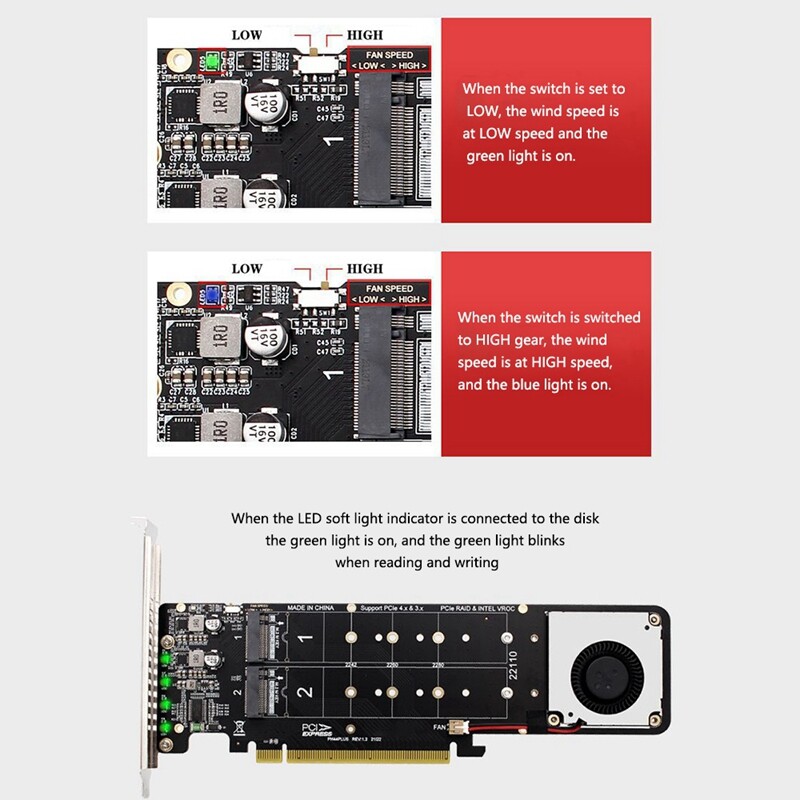 PCIe to M2 Adapter Card PCIe 4.0 X16 M2 M Key NVME SSD RAID Array ...