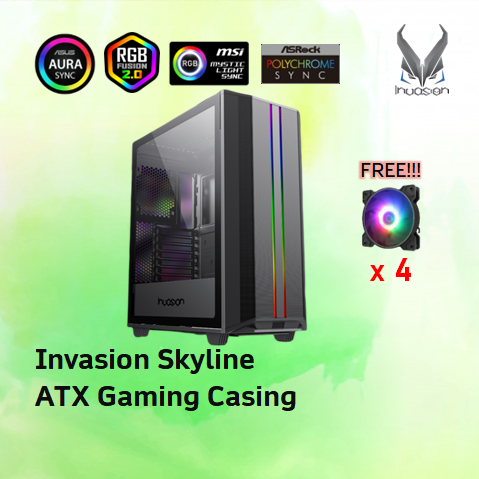 Invasion ATX Case Skyline Gaming Casing With 4 ARGB Fan | Lazada