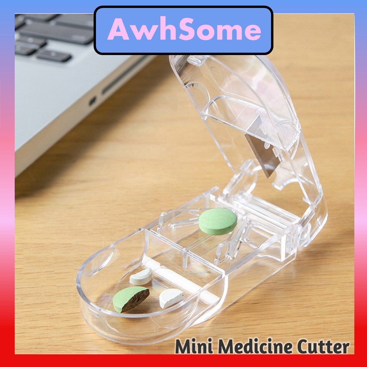 PORTABLE MEDICINE CUT PILL CUTTER BOX/ PILL SPLITTER STORAGE/ TABLET ...