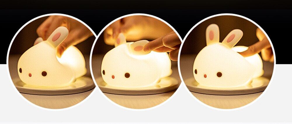 Touch Sensor RGB LED Rabbit Night Light Remote Control 7 Colors USB ...