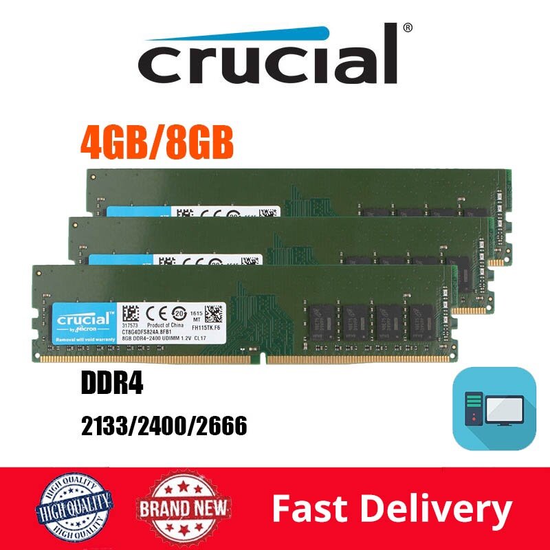Crucial Desktop Memory 4GB 8GB DDR4 2133/2400/2666MHz 288Pin 1.2V DIMM ...