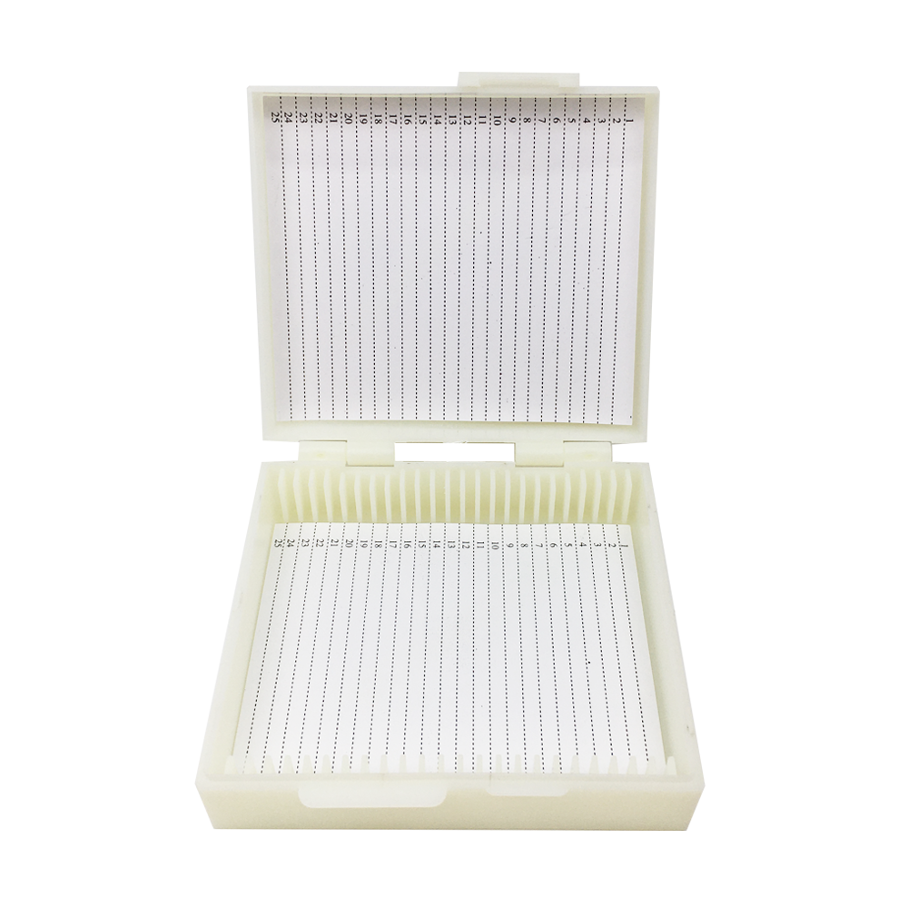 Microscope Slides Box 25 Places Slide Case Wood Pad Plastic Storage Box ...