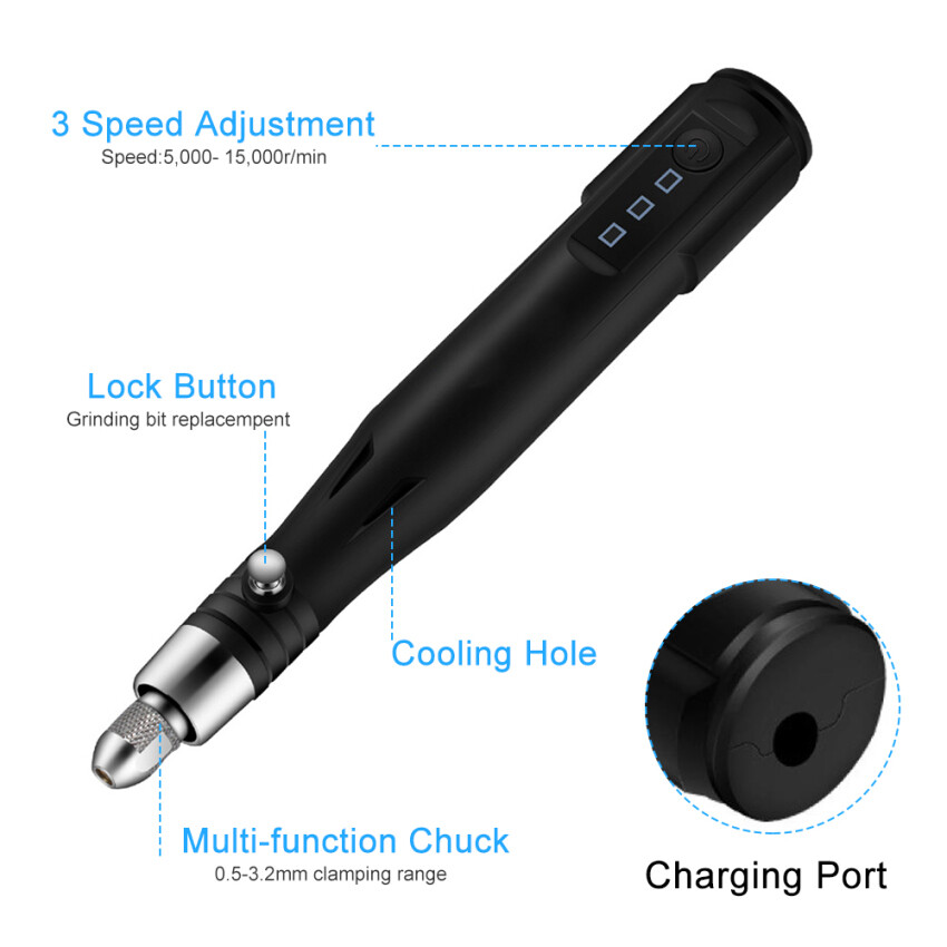 3 Speeds Adjustable 15000RPM Handheld Mini Electric Carving Pen 30W 5V ...