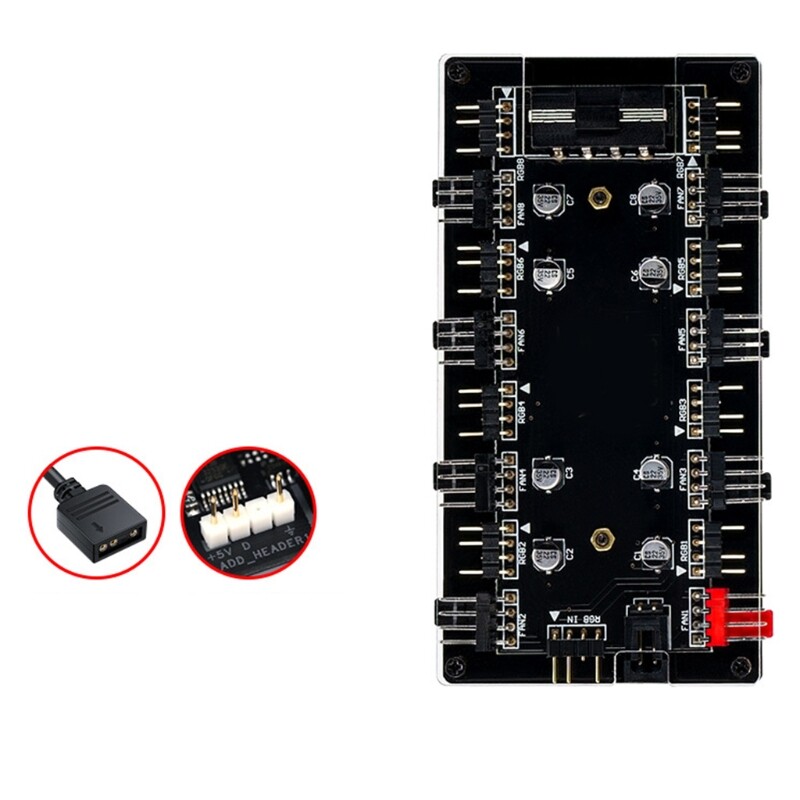 ฮับพัดลม ARGB + PWM 2 In 1,5V 3Pin ARGB, 12V 4P RGB ตัวแยกสายเชื่อมต่อ ...