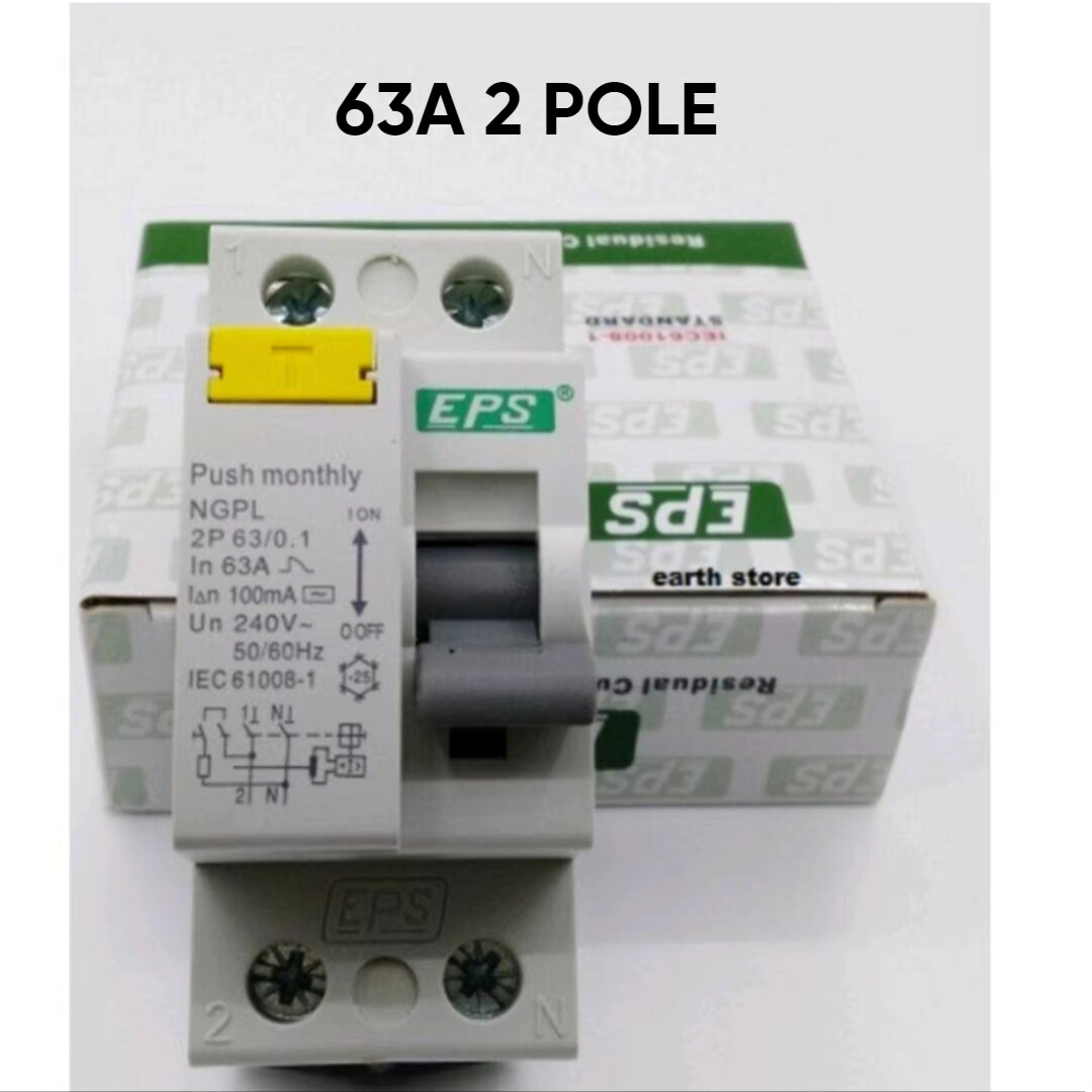 EPS ELCB / RCCB 2 POLE 40A / 63A (100mA) SIRIM APPROVED | Lazada