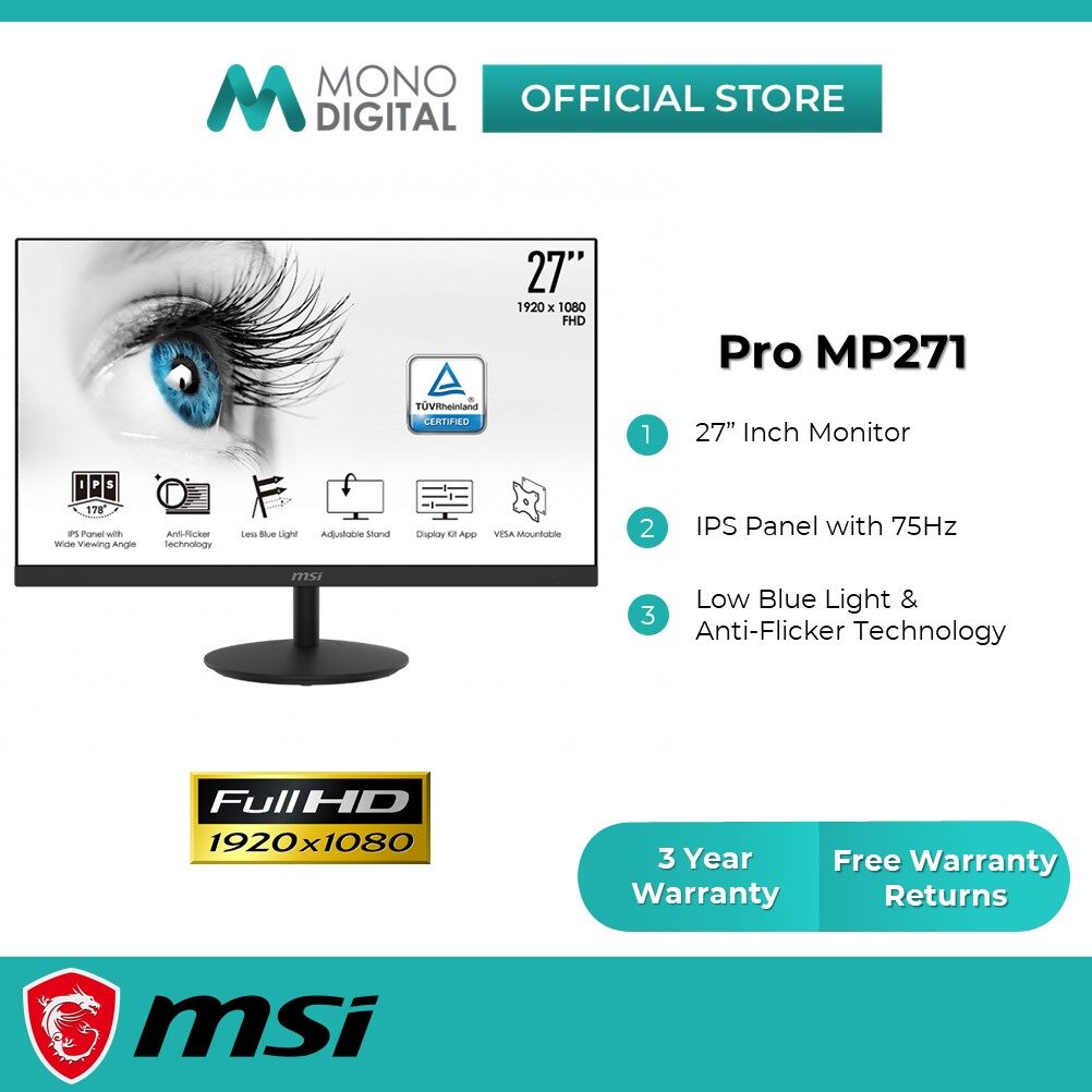 MSI Pro MP271 Monitor with 27 Inch Full HD (27"/1920x1080/75Hz/IPS ...