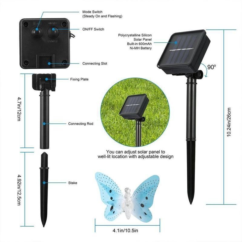 12 Led Solar Powered Butterfly Fiber Optic Fairy String Lights ...