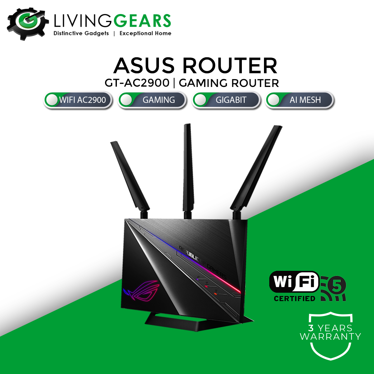 ASUS ROG Rapture GT-AC2900 Gaming Wireless WiFi Router with AiMesh ...