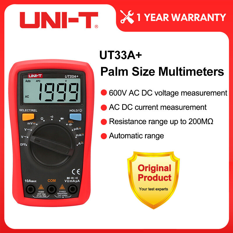 UNI-T UT33A+ Palm Size Digital Multimeter Tester 600V 10A AC DC Voltage ... UNI-T UT33A+ Palm Size Digital Multimeter Tester 600V 10A AC DC Voltage ...