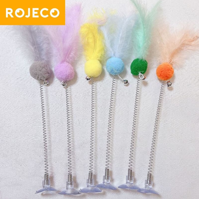 ซื้อ2แถม1ROJECO Multicolor Feather Stick Spring Cat Toys Interactive ...