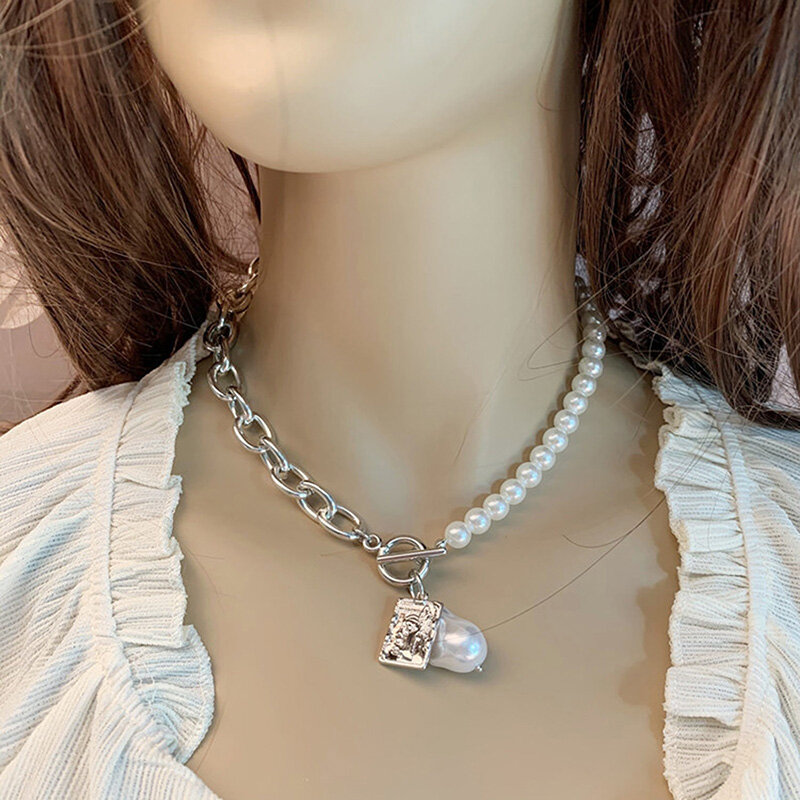 MERVIN Vintage Baroque มุกไม่ธรรมดาล็อคโซ่จี้สร้อยคอเครื่องประดับแนวพั ...