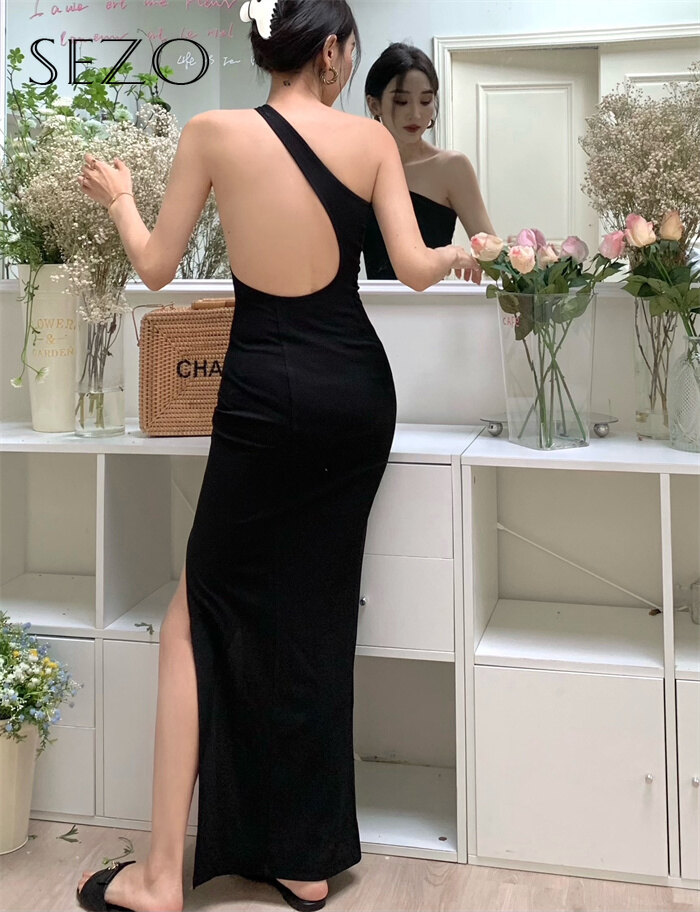 SEZO เวอร์ชั่นเกาหลีของผู้หญิงย้อนยุคกลวงเปลือยไหล่เอียงชุด Slit สำหรับ ...