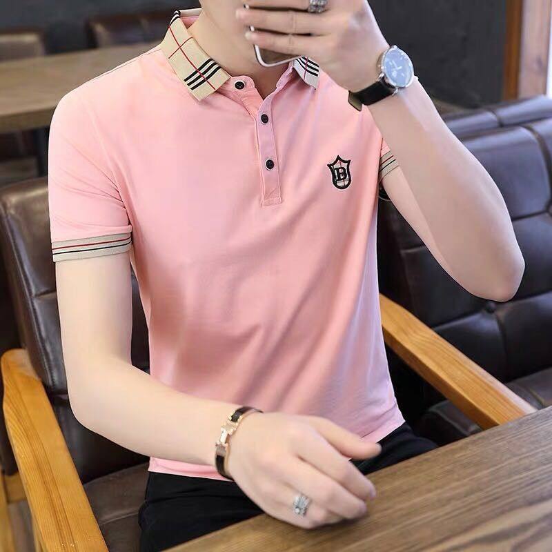 Lapel Short Sleeve T Shirt Mens Summer Trend Cotton Collar Top