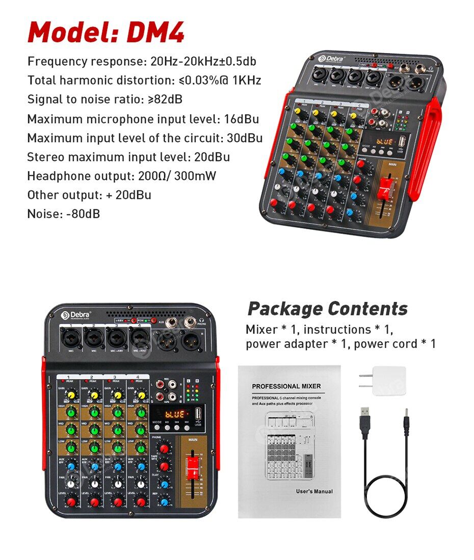 DM4 6 Channel Audio Mixer DJ Consoler พร้อม Phantom 48VBluetooth USB To ...