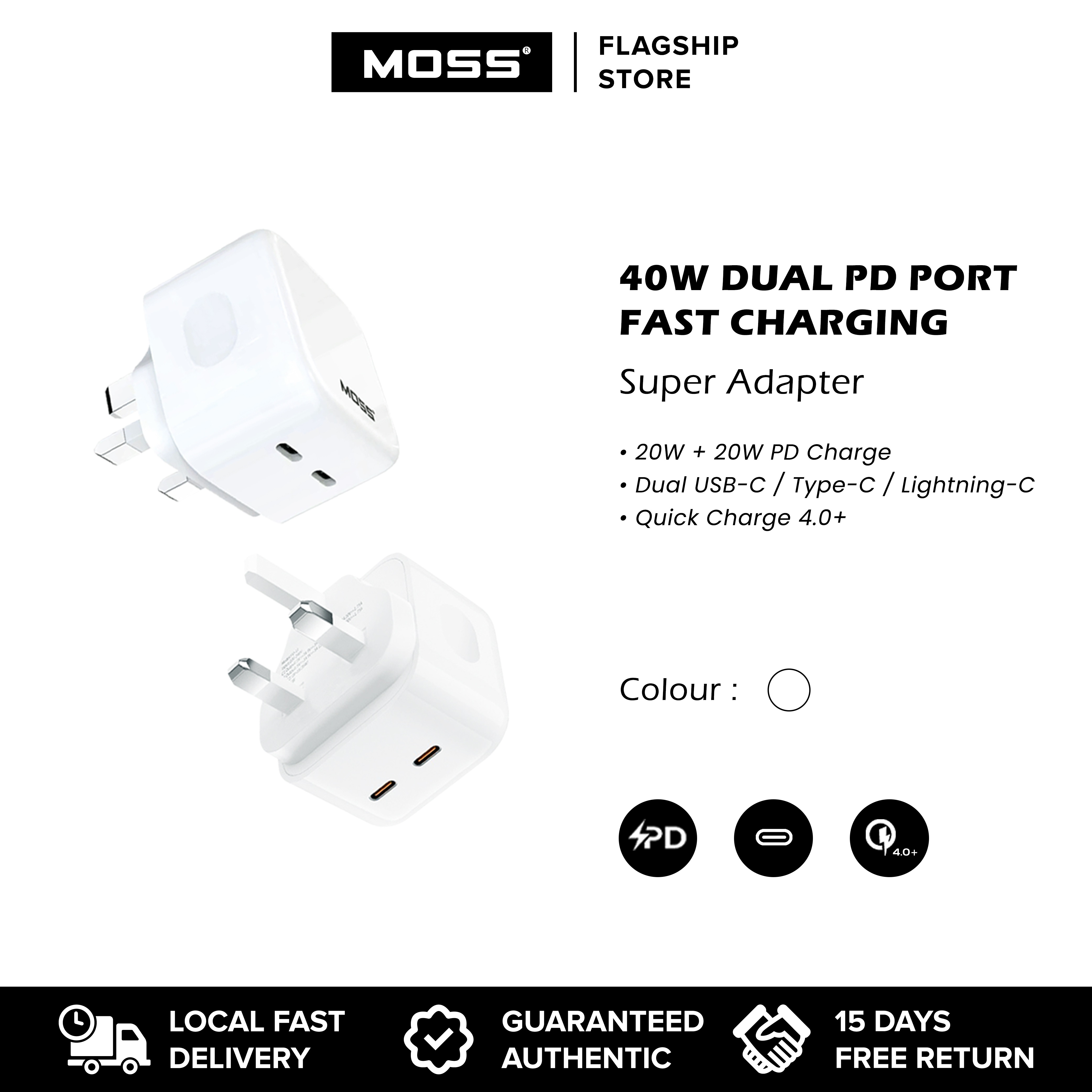 Moss 40w Max Pd Fast Charging Dual Lightning C Usb C Type C To Type C Quick Charge 40